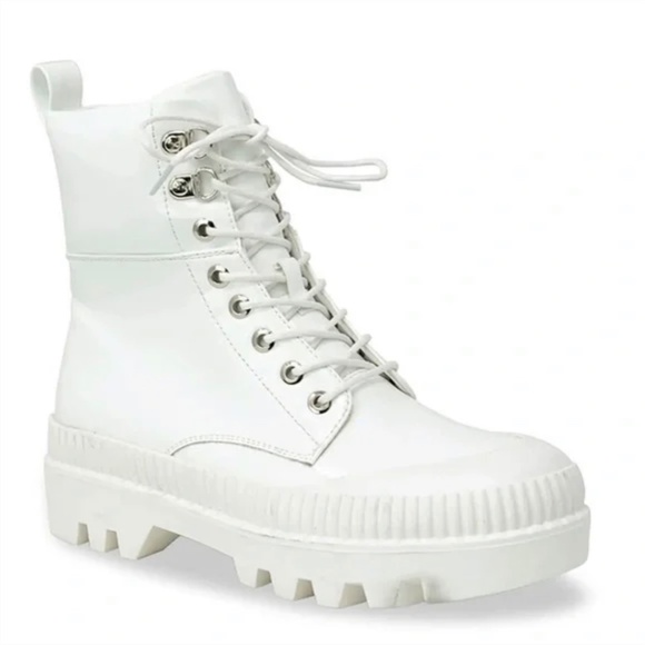 Chase + Chloe | Shoes | Nwt White Chelsey Patent Lug Sole Combat Boot ...
